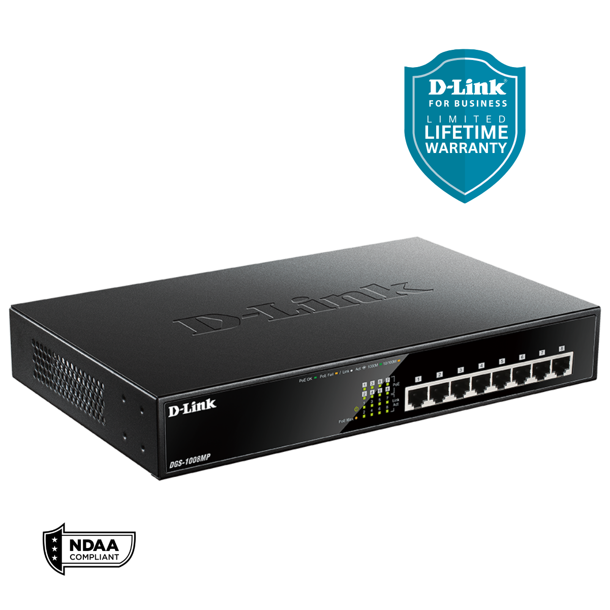 D-Link 8-Port Gigabit PoE+ Unmanaged/Plug and Play Switch | 8 PoE+ Por ...