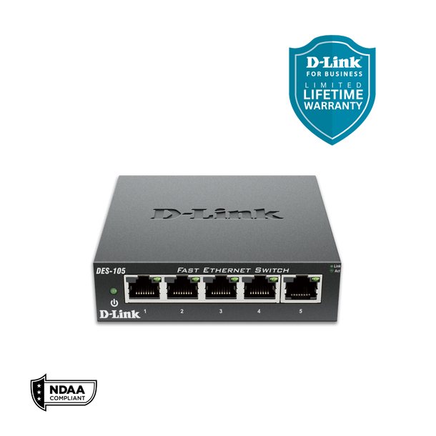 D-Link 5-Port Fast Ethernet Unmanaged/Plug and Play Switch | Fanless ...
