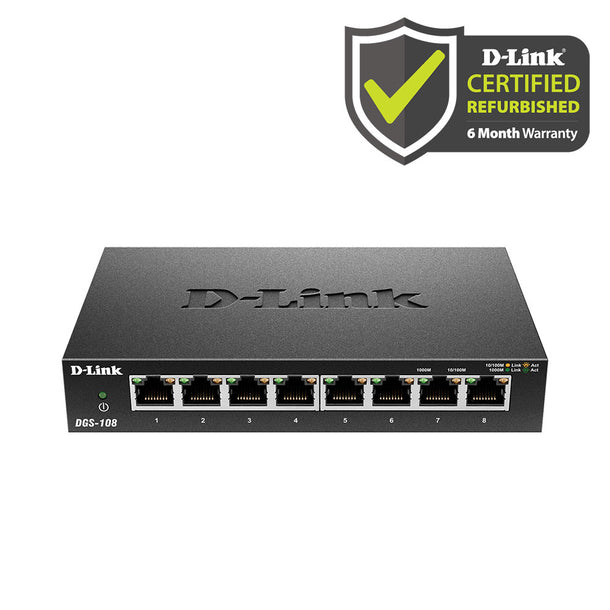 [Certified Refurbished] D‑Link DGS‑108/RE | 8‑Port Gigabit Ethernet Sw ...
