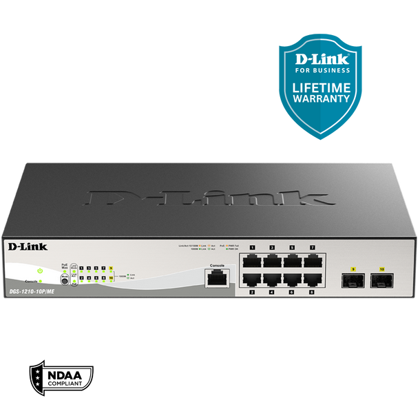 D-Link 10-Port Gigabit PoE Metro Ethernet Switch with 2 SFP Ports - (D ...