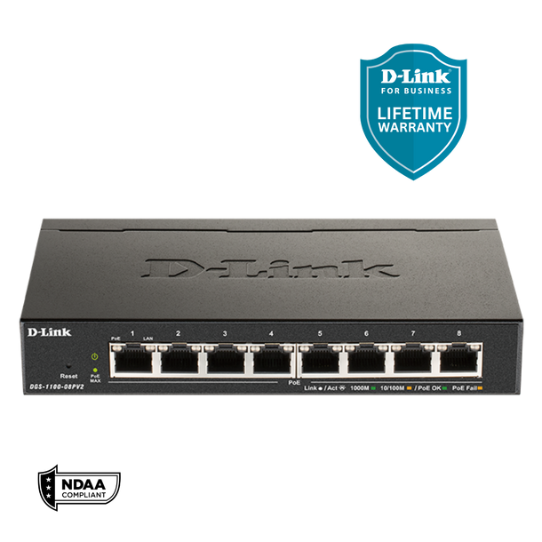 D-Link 8-Port Gigabit Smart Managed PoE+ Switch | 8 PoE+ Ports (64W ...