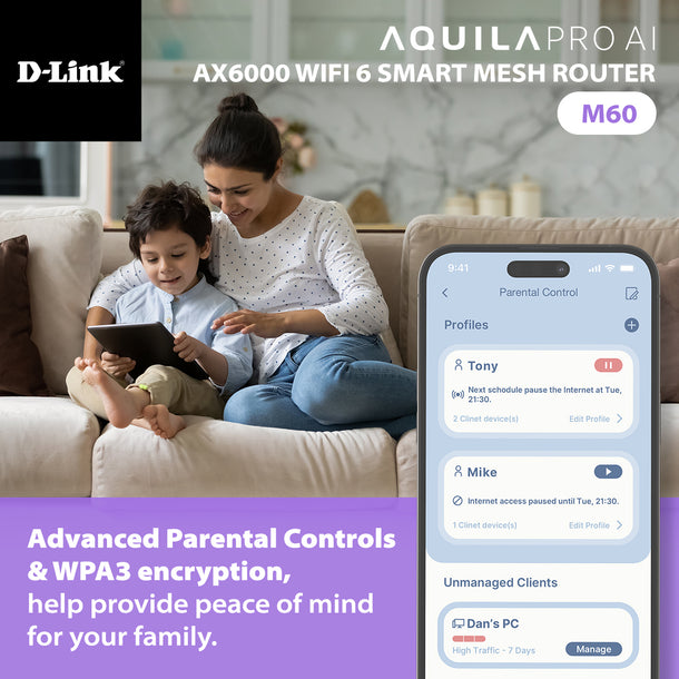 D-Link AQUILA PRO AI AX6000 Dual-Band Wi-Fi 6 Mesh System 2-Pack (M60/ – D-Link Systems, Inc