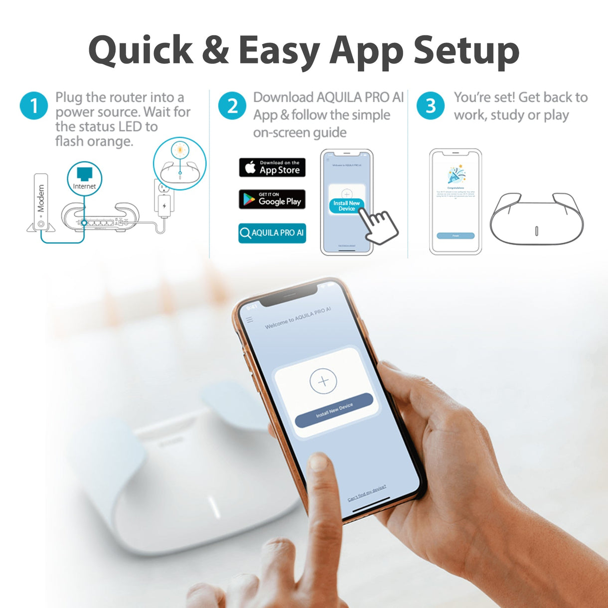 D-Link AQUILA PRO AI AX3000 Wi-Fi 6 Smart Mesh Router w/ Wi-Fi 6 USB A ...